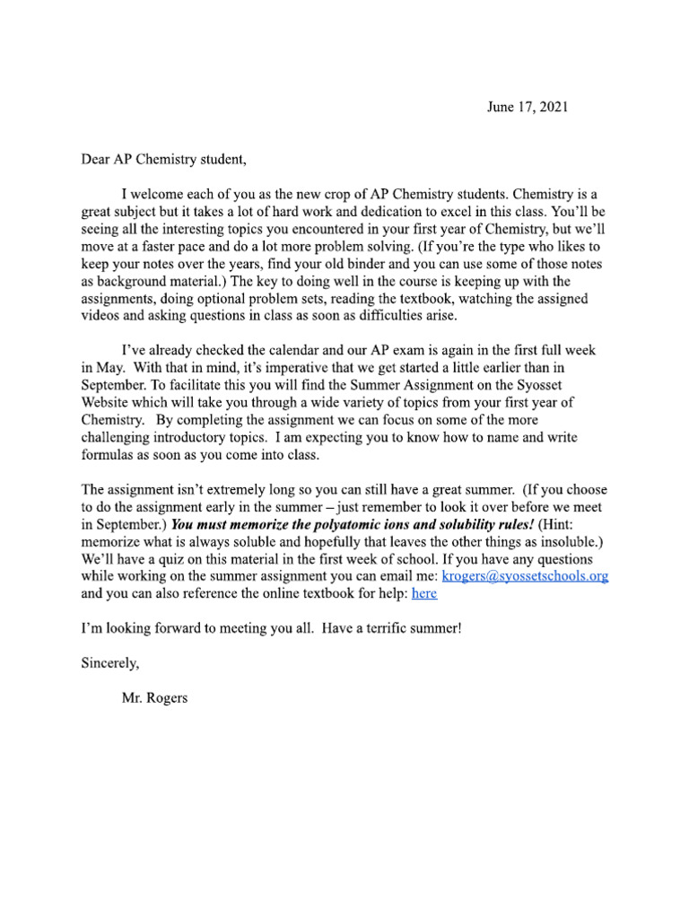 AP Chem Summer Assign 2021 | PDF