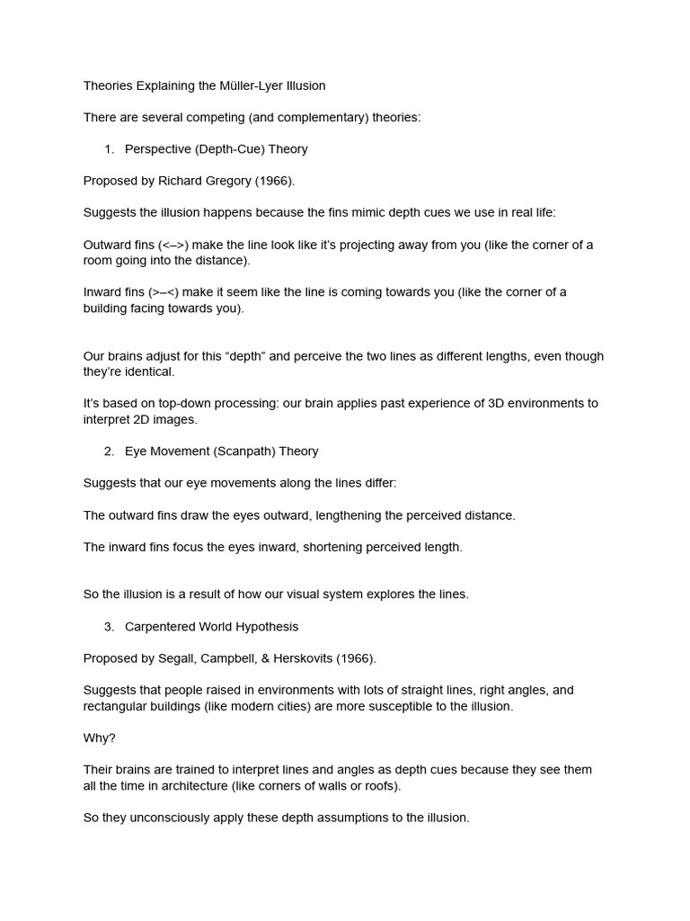 Theories Explaining The Müller-Lyer Illusion | PDF | Psychological ...