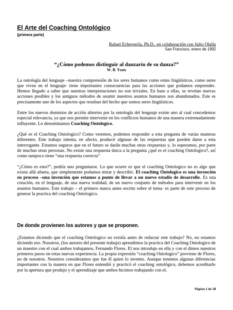 El Arte Del Coaching Ontológico 1 | PDF | Experiencia | Ontología
