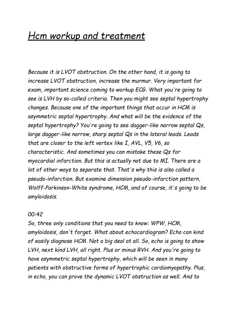 HCM Workup and Treatment | PDF | Clinical Medicine | Internal Medicine