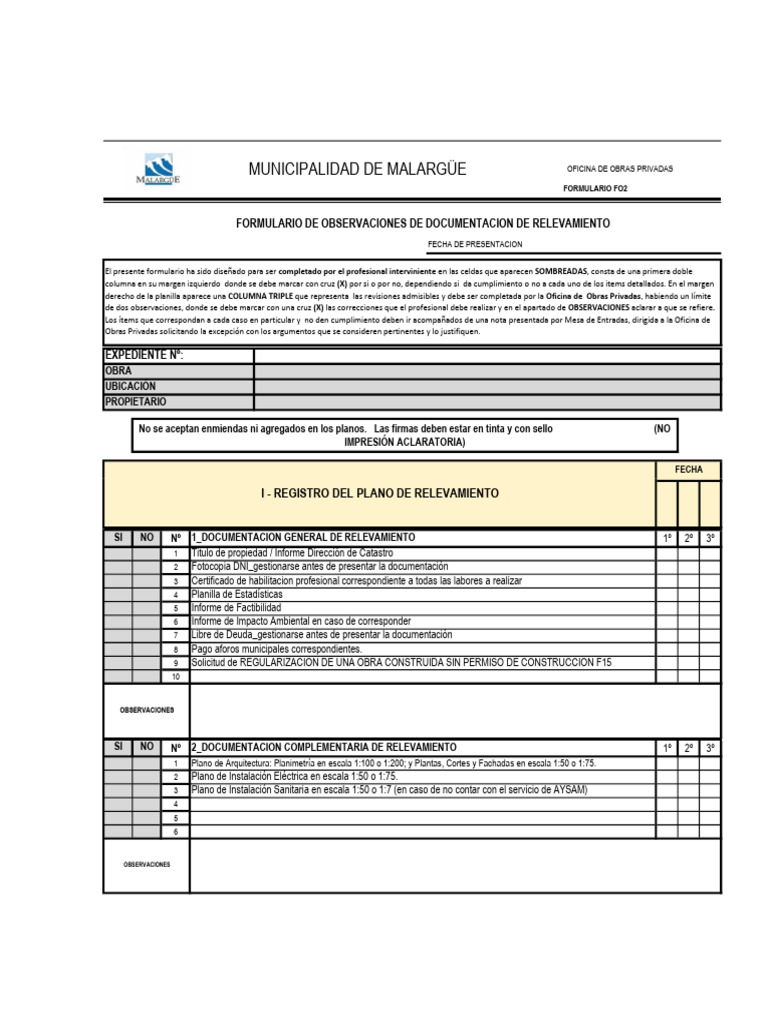 Fo2 Formulario de Observacion de Documentacion de Relevamiento | PDF