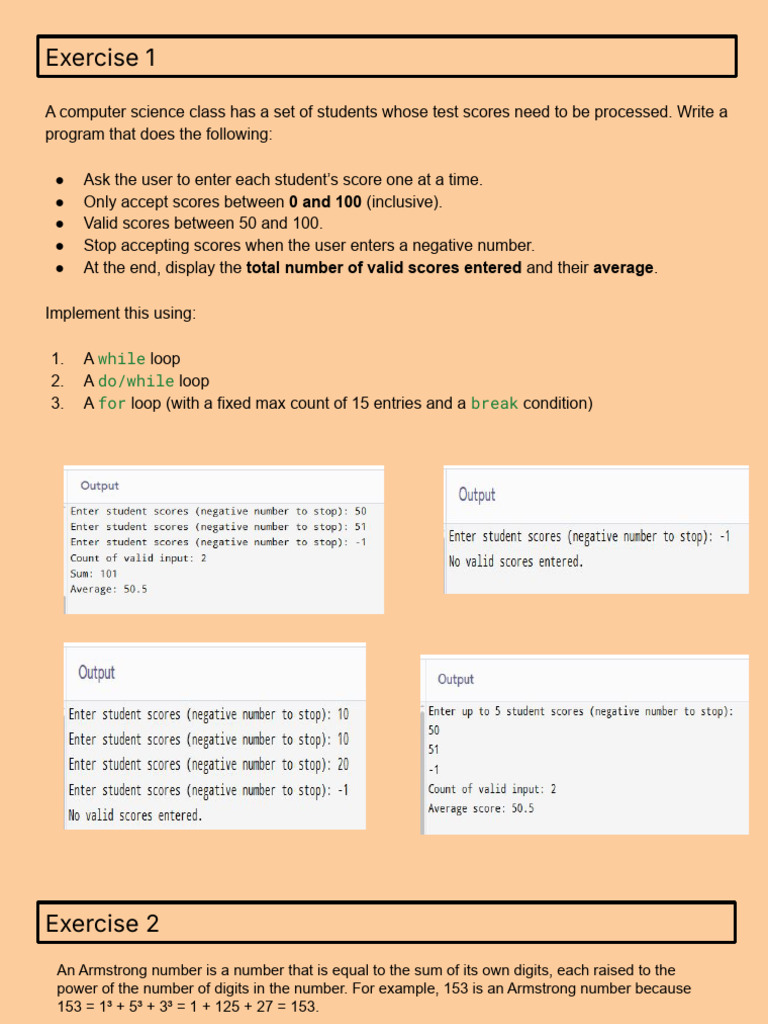 Exercises Repetition Structure | PDF