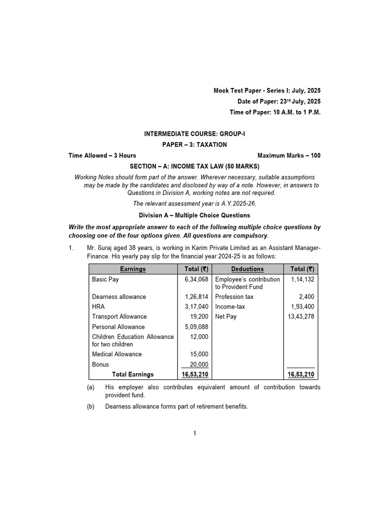 CA Inter Tax Mtp Sep 2025 Series 1 | PDF | Income Tax | Taxes