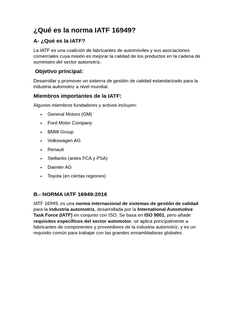 Definición de la norma IATF 16949 | PDF | Sistema de manejo de calidad ...