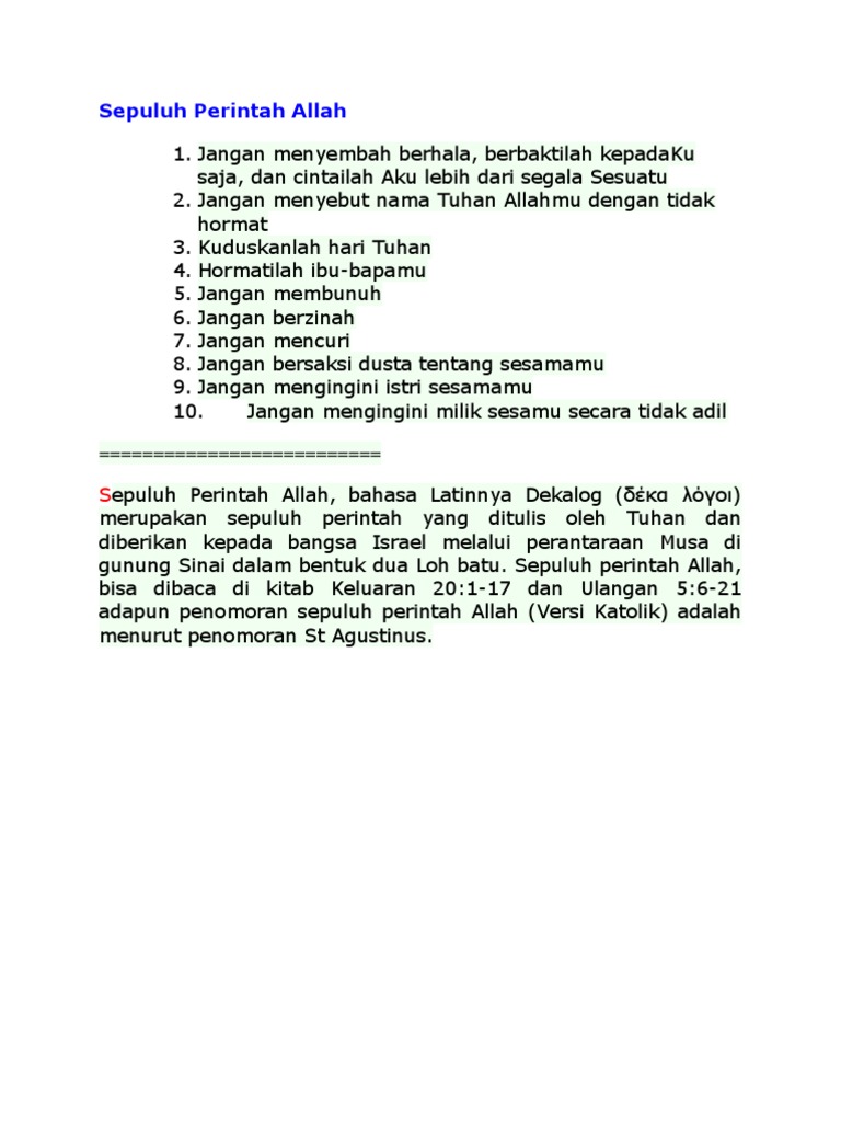 Sepuluh Perintah Allah + 5 Perintah Gereja | PDF