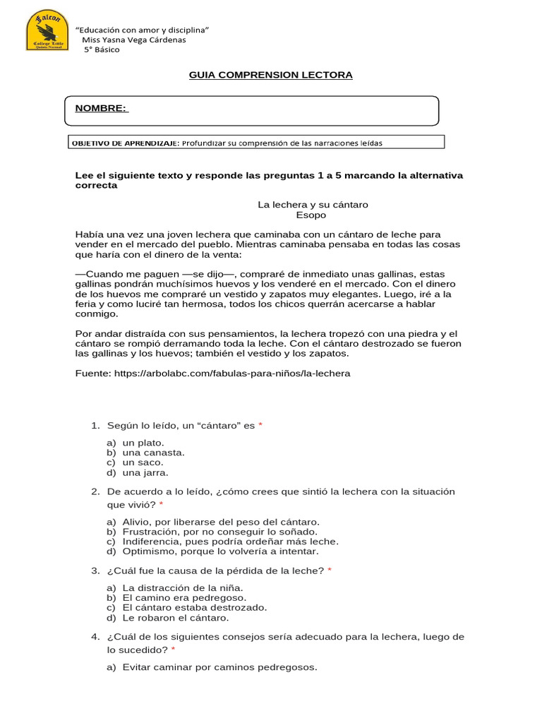 Guia Comprension Lectora 11 Agosto | PDF | Caloría | Alimentos