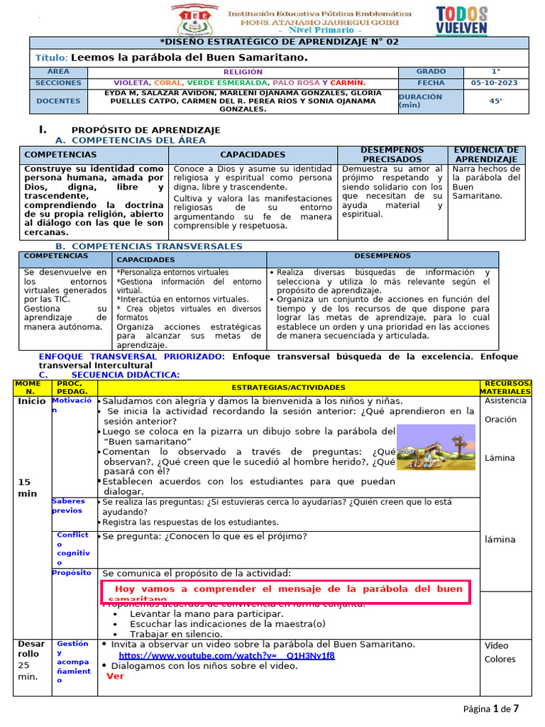 SESIÓN 2 RELIGIÓN U5 05-10 Leemos La Parábola Del Buen Samaritano ...