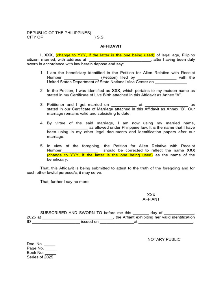 Affidavit for Name Change in Petition | PDF