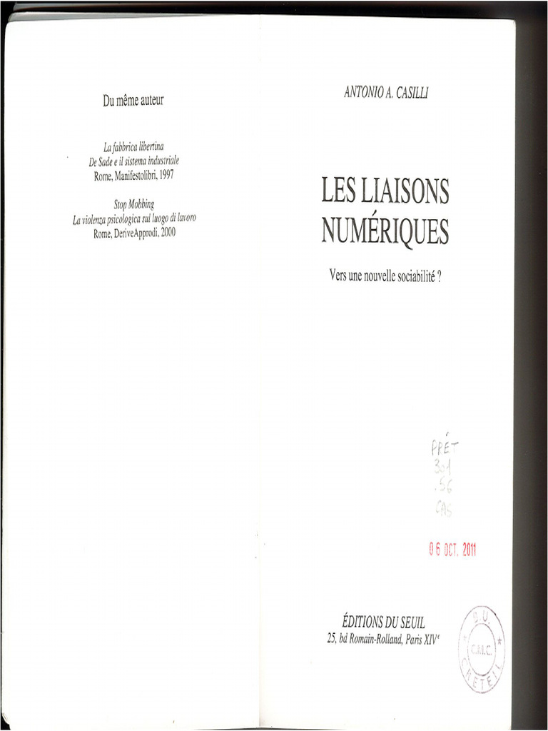 Casilli, A., 2010, Les Liaisons Numériques | PDF