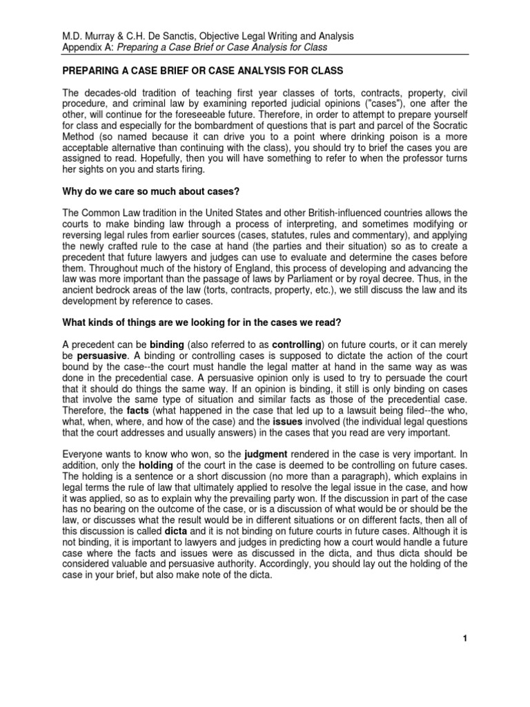 Preparing A Case Brief or Case Analysis For Class | PDF | Precedent ...