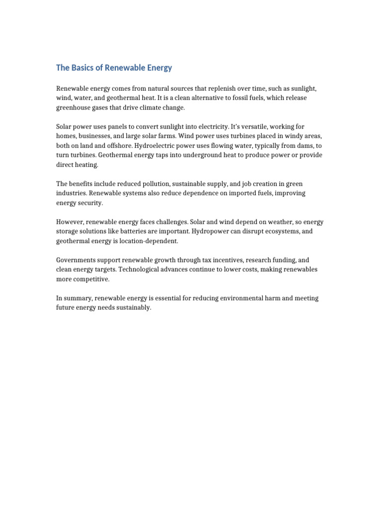 Understanding Renewable Energy Basics | PDF