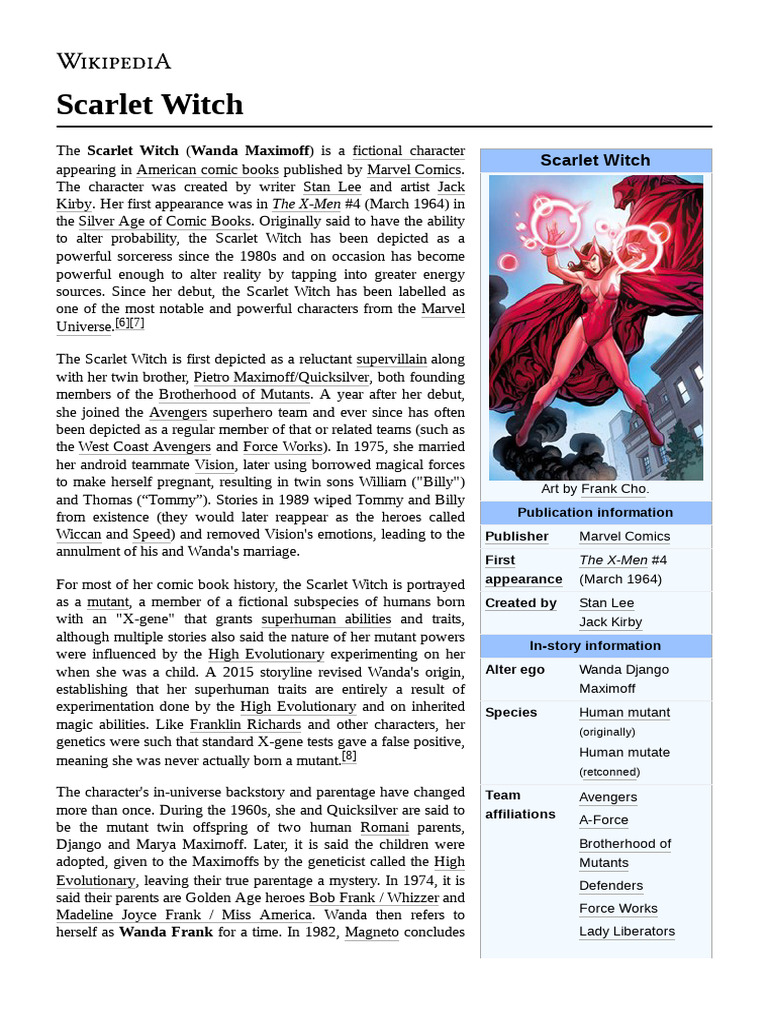 Scarlet Witch: Marvel Character Overview | PDF | Comics | Marvel Comics ...