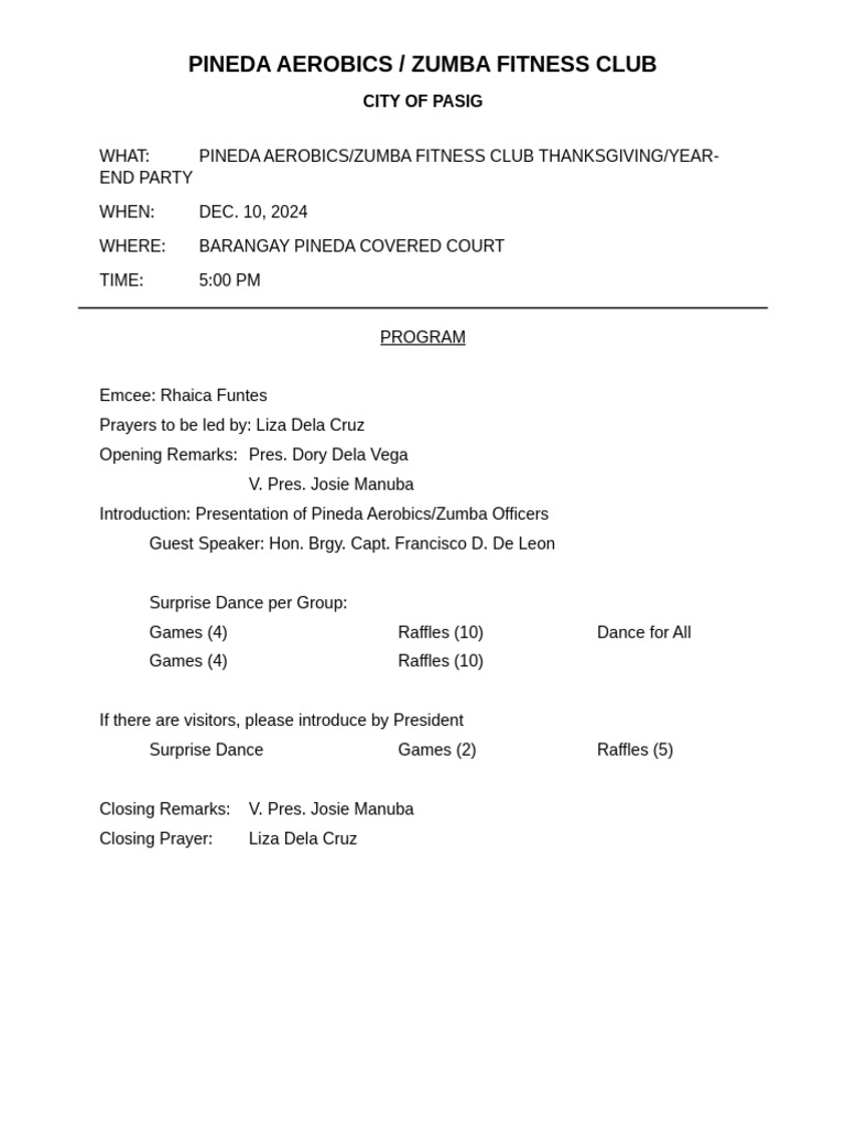 Pineda Aerobics Club Program | PDF