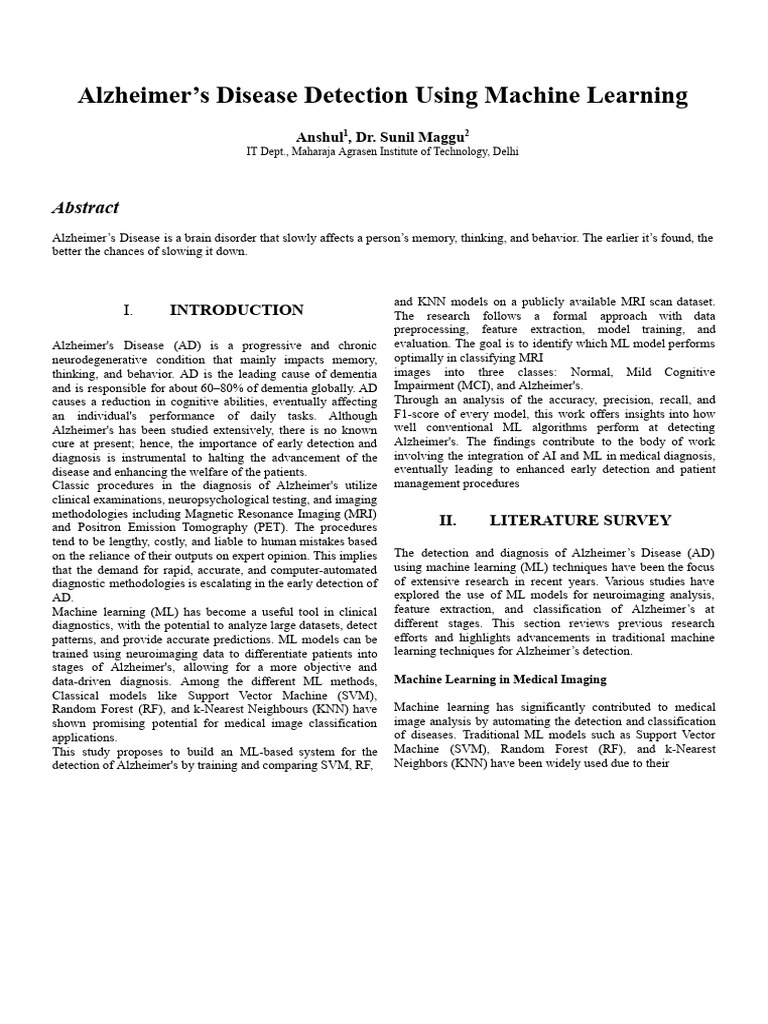 Research Paper Draft (Alzheimer Detection Using ML) - Anshul | PDF | Machine Learning | Support ...