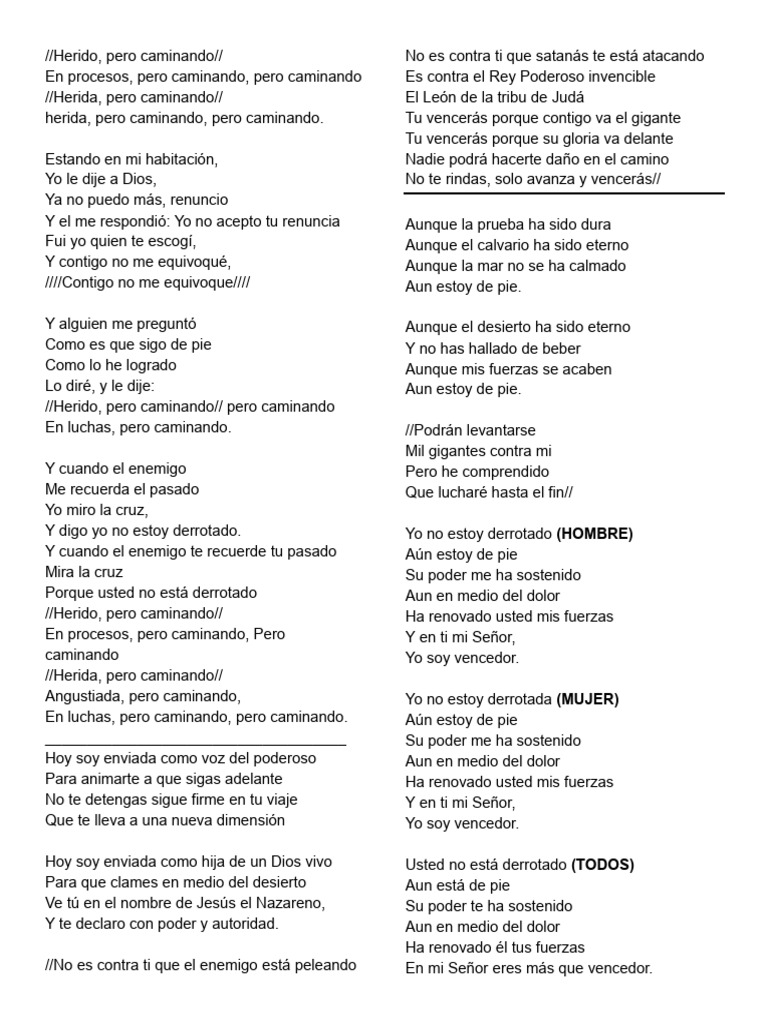Letra de "Herido, pero caminando" | PDF