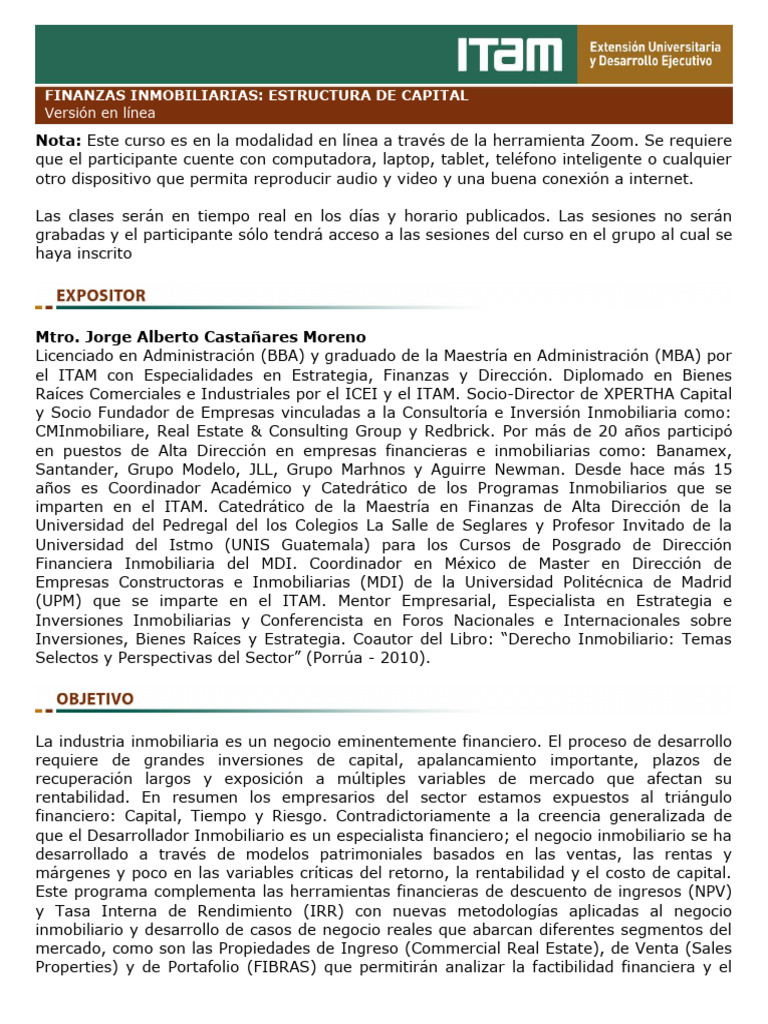 Finanzas Inmobiliarias: Estructura de Capital | PDF | Tasa interna de ...