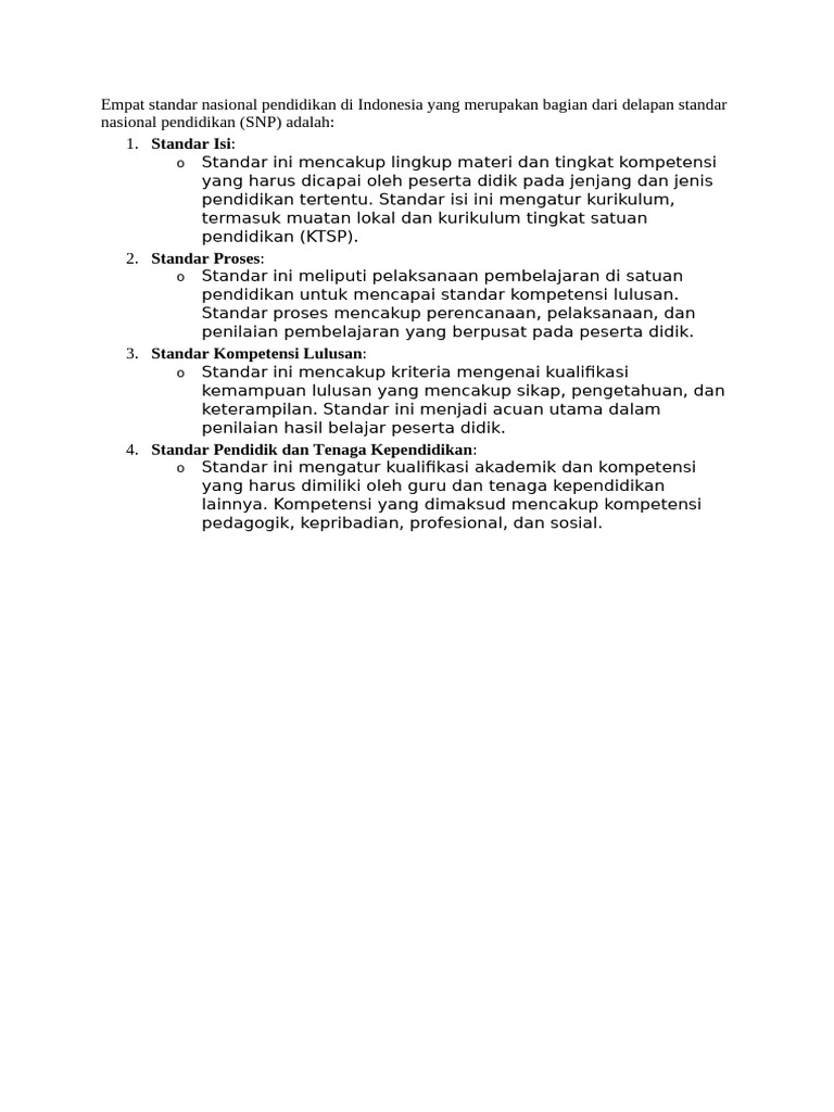 Empat Standar Nasional Pendidikan Indonesia | PDF