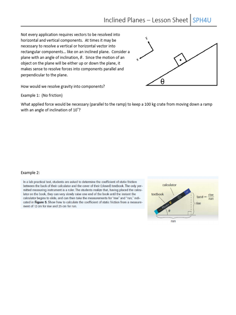 Inclined Planes - Lesson Sheet | PDF