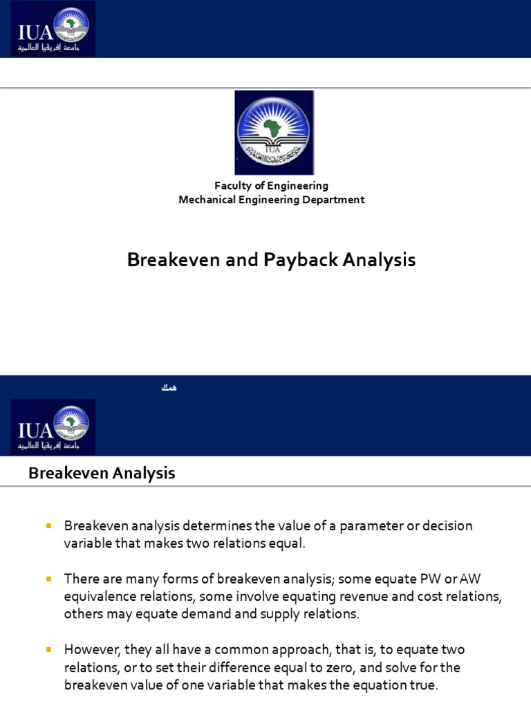 Lecture 5 - Breakeven and Payback Analysis | PDF | Economics
