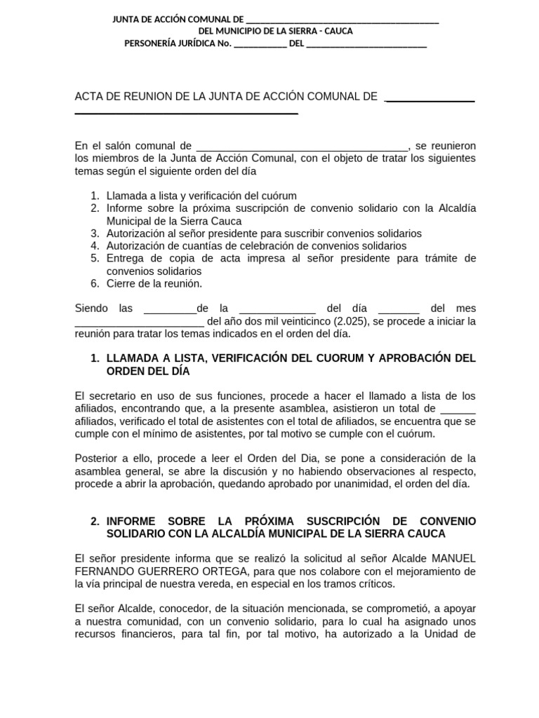 Modelo Acta de Autorizacion para Suscribir Convenios | PDF | Gobierno