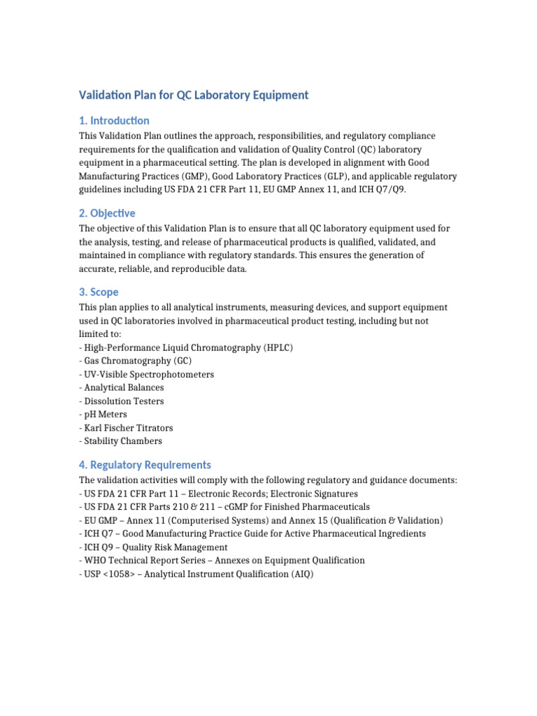 Validation Plan QC Lab Equipment | PDF | Verification And Validation ...