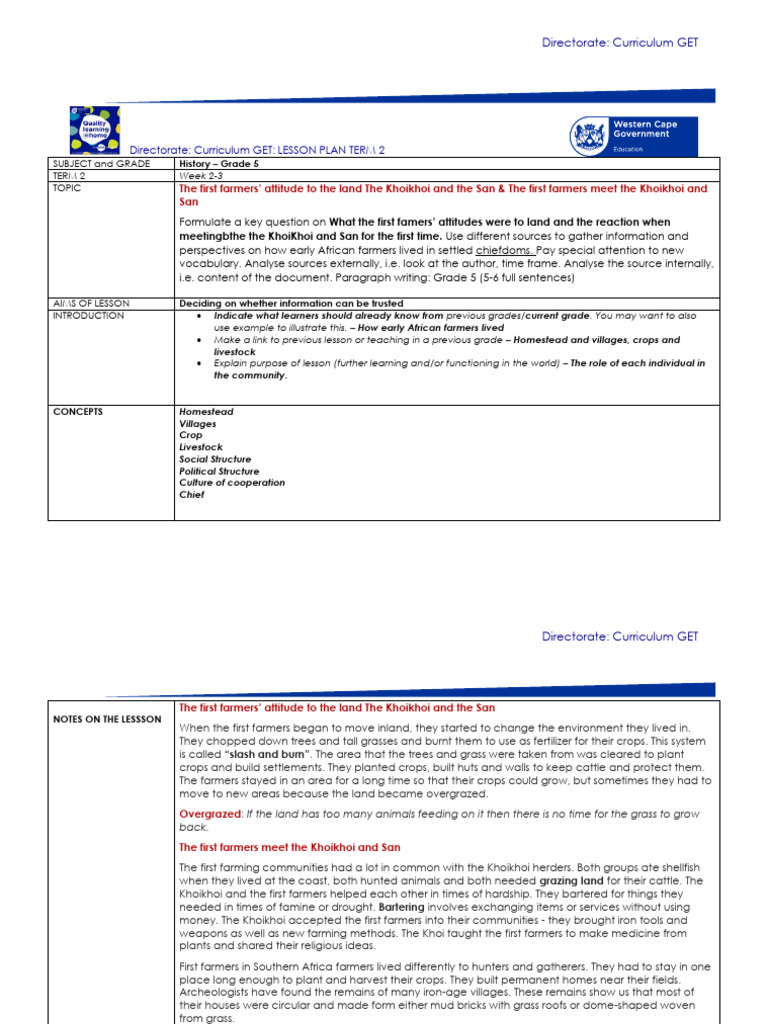 Weekly Lesson Plan: Grade 5 History | PDF | Curriculum | Information