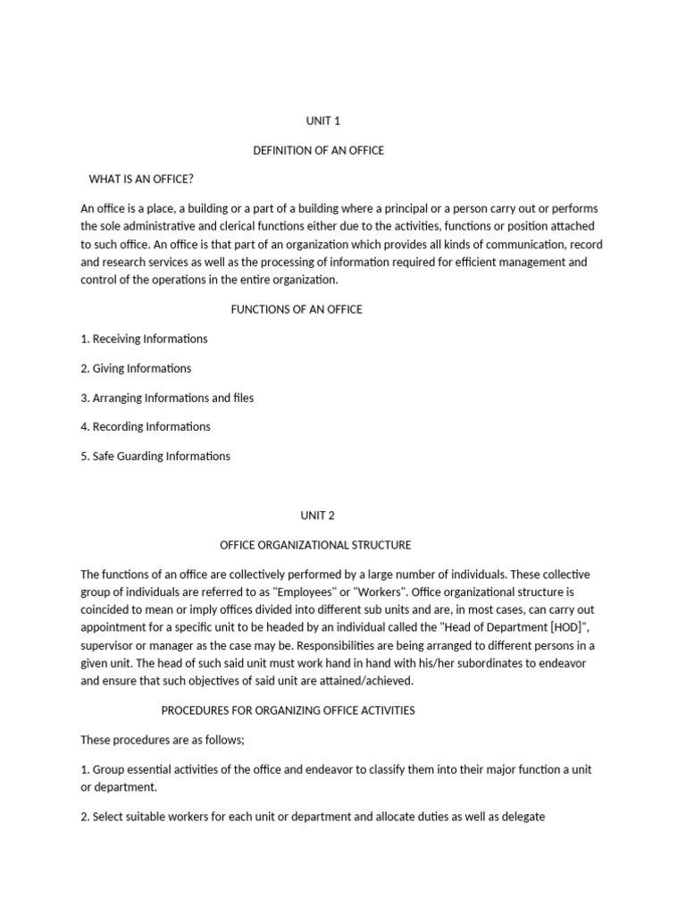 Office Functions and Organizational Structure | PDF | Organizational ...