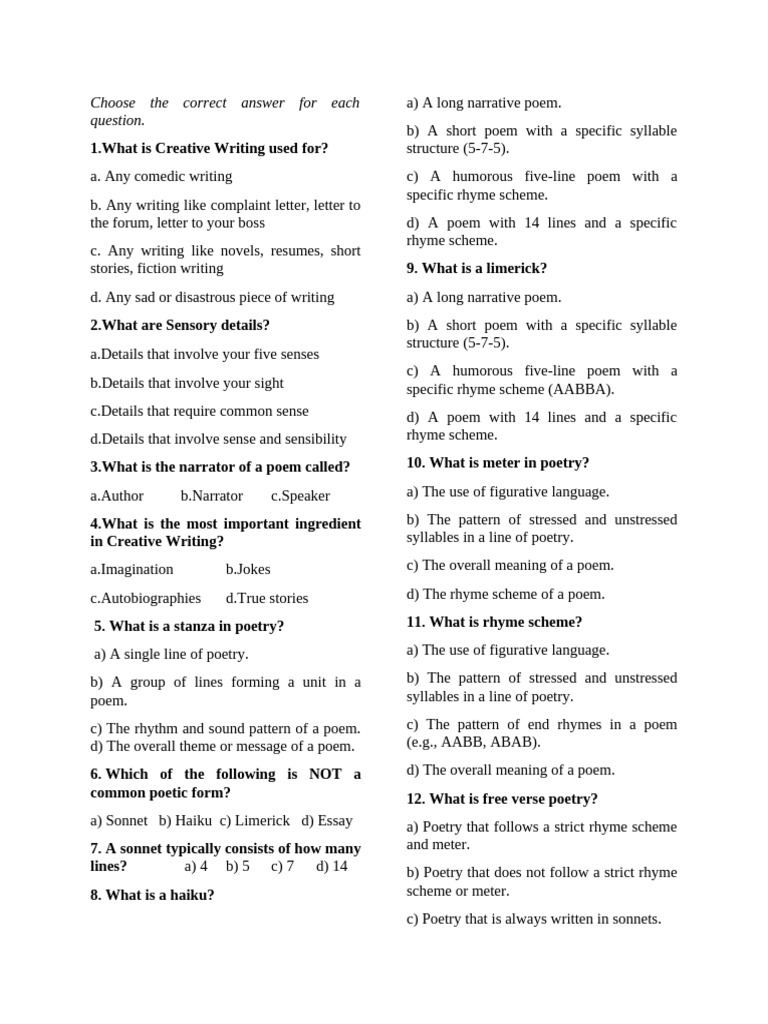 Creative Writing Summative | PDF | Poetry | Narrative