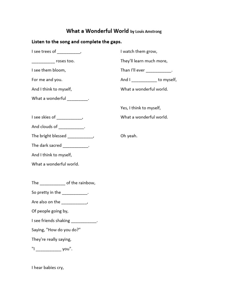 Lyrics Gap Fill: What a Wonderful World | PDF