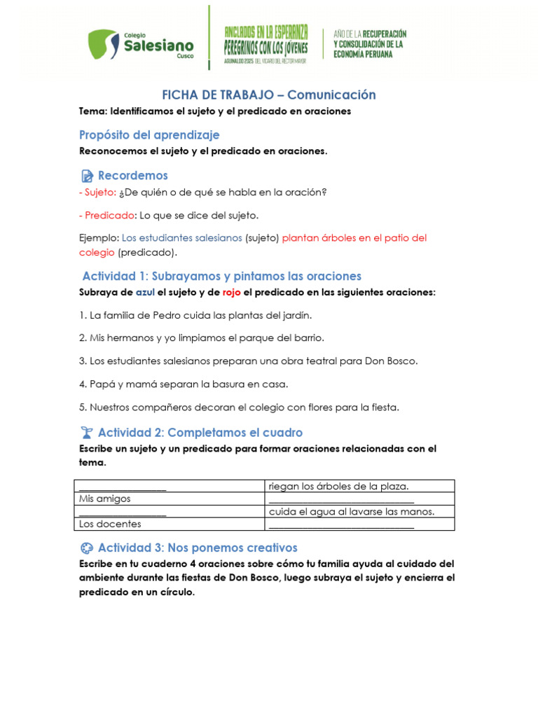 Identificamos Sujeto y Predicado | PDF
