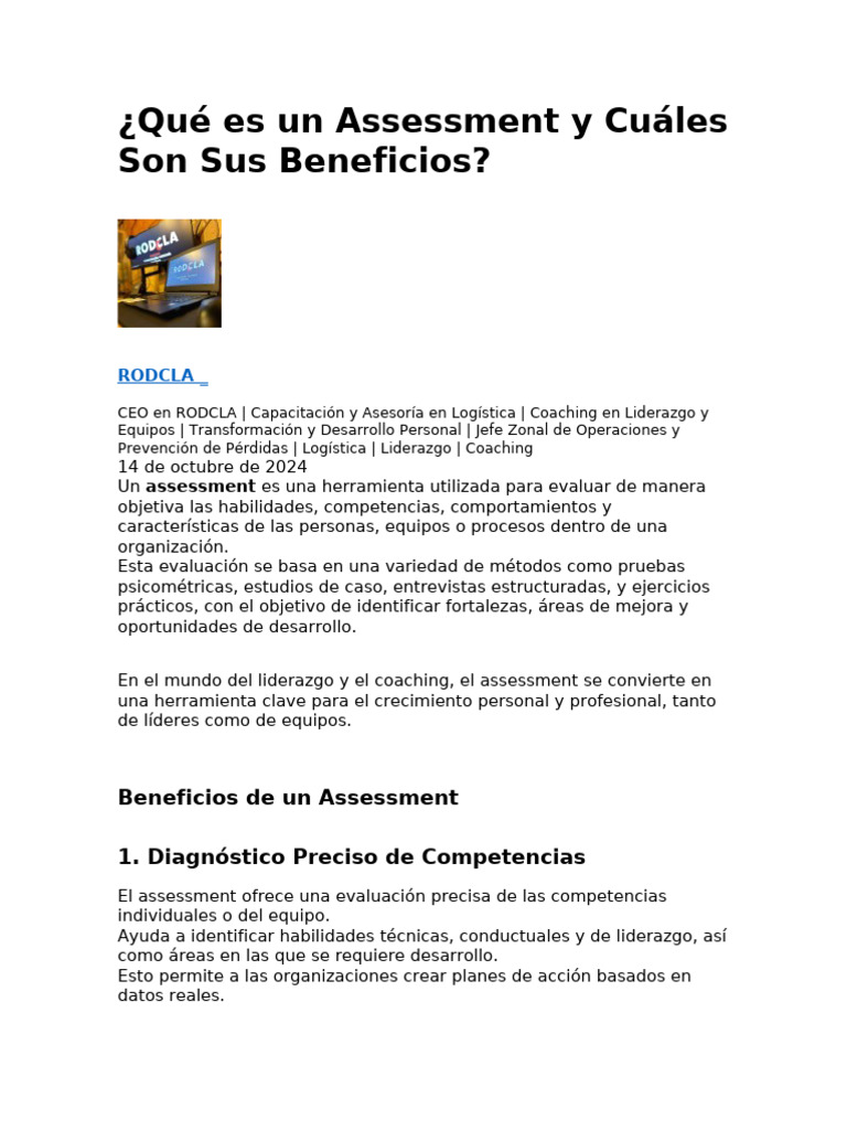 Qué Es Un Assessment y Cuáles Son Sus Beneficios | PDF | Liderazgo ...