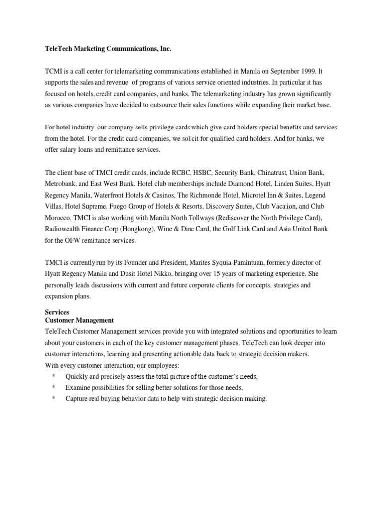TeleTech Marketing Communications | PDF | Business Process Outsourcing ...