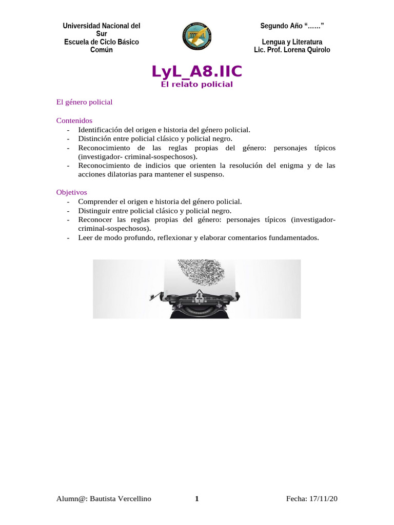 LyL - A8.IIC Bautista Vercellino 2ºC | PDF | Crimen ficcion | Thriller y crimen