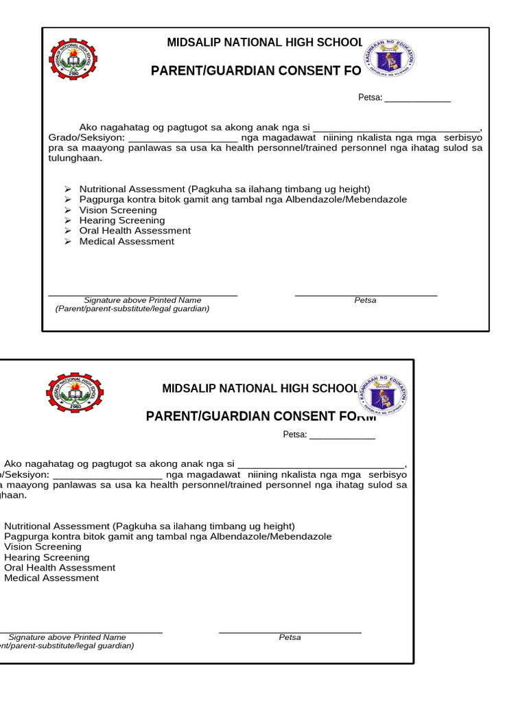 Edited Parents Consent 2025 Health Services | PDF