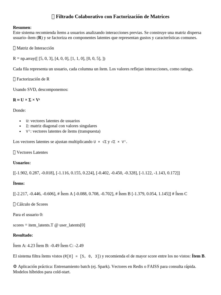 Filtrado Colaborativo Con Factorización de Matrices | PDF