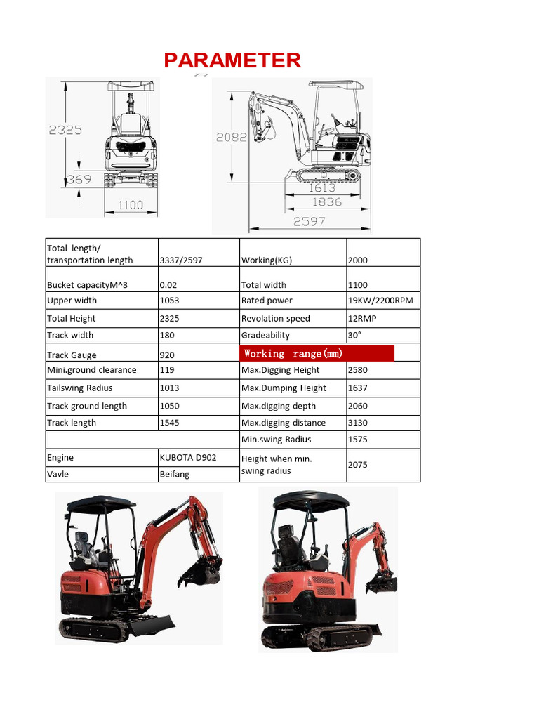 Compact Excavator Specifications Guide | PDF