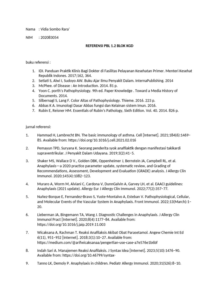 Vidia Sombo Rara' - Daftar Referensi | PDF | Clinical Medicine | Health ...
