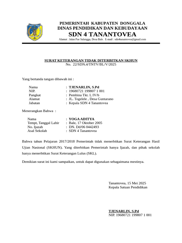 Surat Keterangan Tidak Menerbitkan SKHUN | PDF
