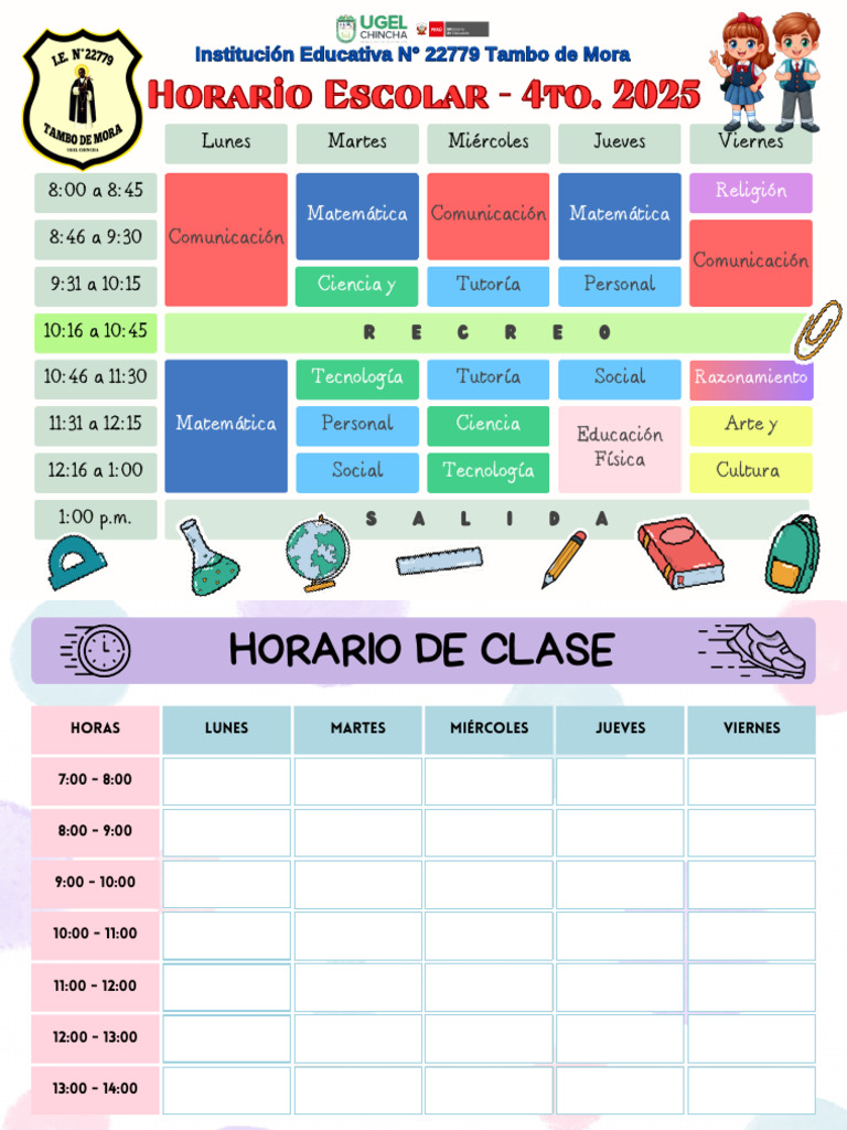 Horario Escolar 4to. Grado | PDF
