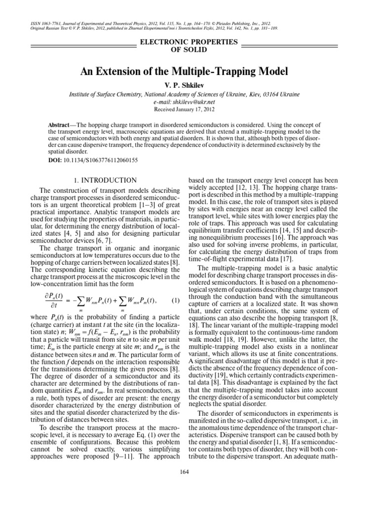 Extended Multiple-Trapping Model for Semiconductors | PDF | Statistical ...