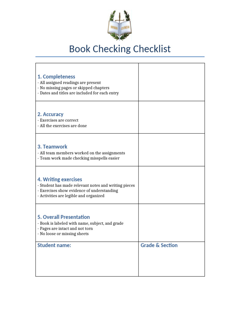 Book Checking Checklist Guide | PDF