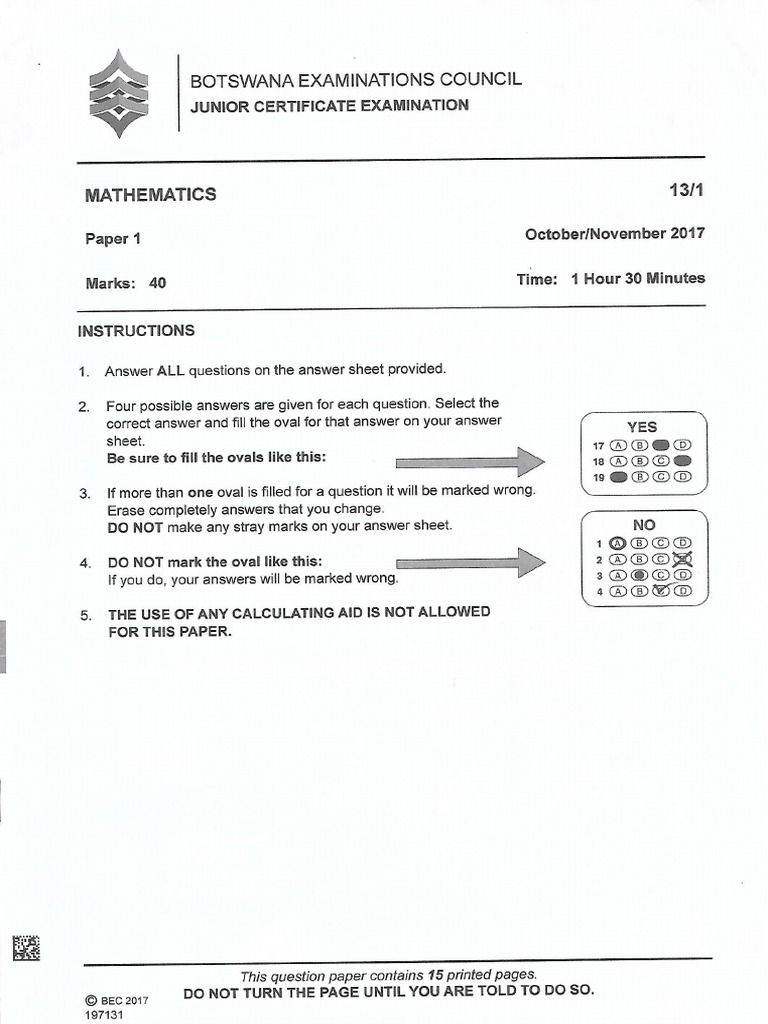 Jss Maths Paper 1 2017 | PDF