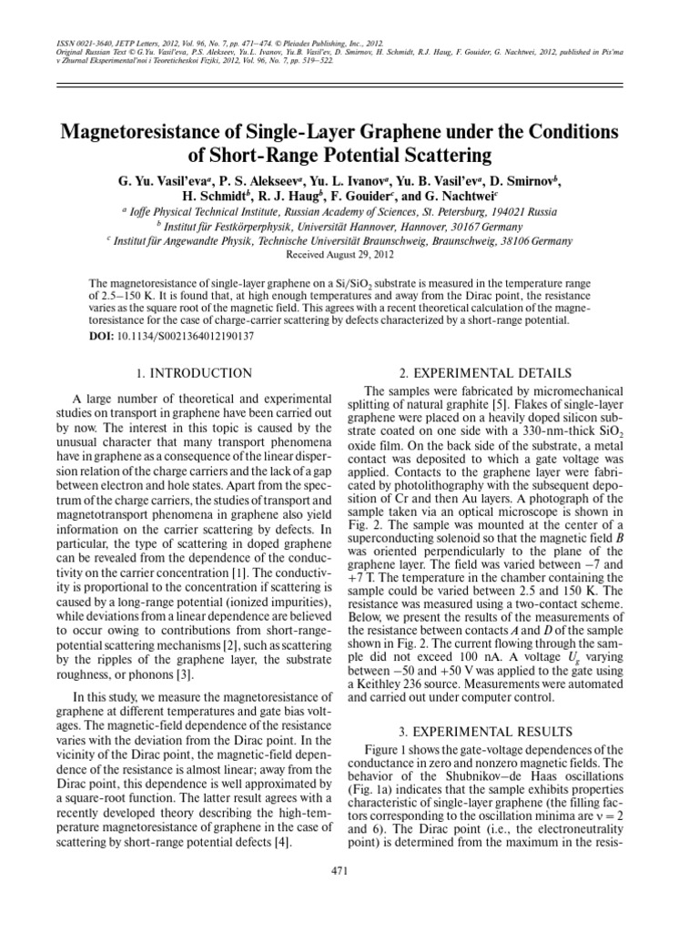 Magnetoresistance of Single-Layer Graphene Under The Conditions of Short-Range Potential ...