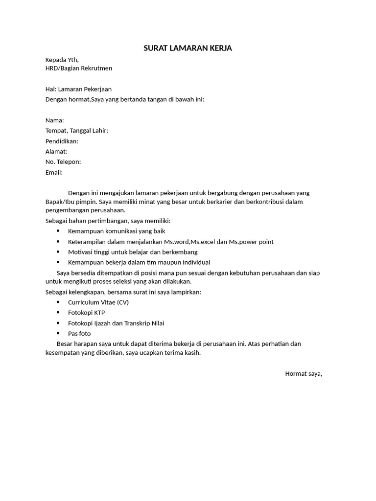 Contoh Surat Lamaran Security | PDF