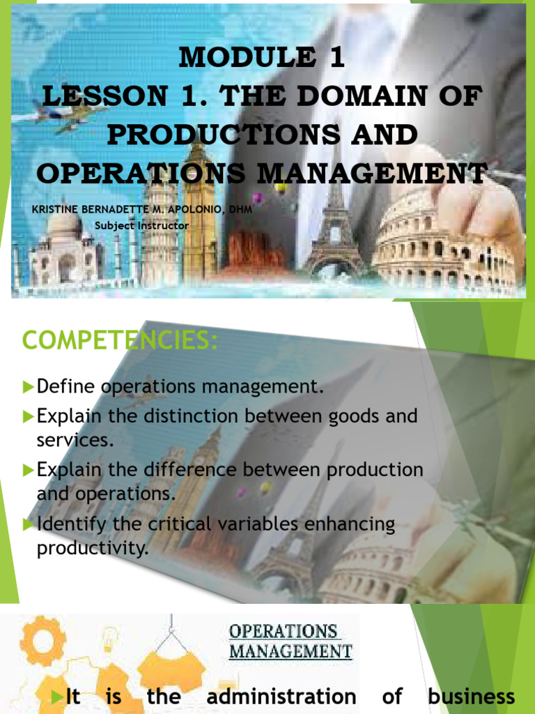 MODULE 1 Lesson 1 Domain of Prod and Ops MGT | PDF | Goods | Economies