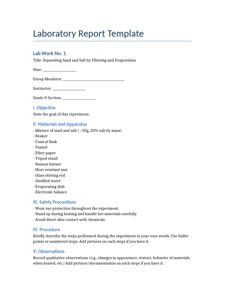 Laboratory Report Template | PDF | Experiment | Mixture