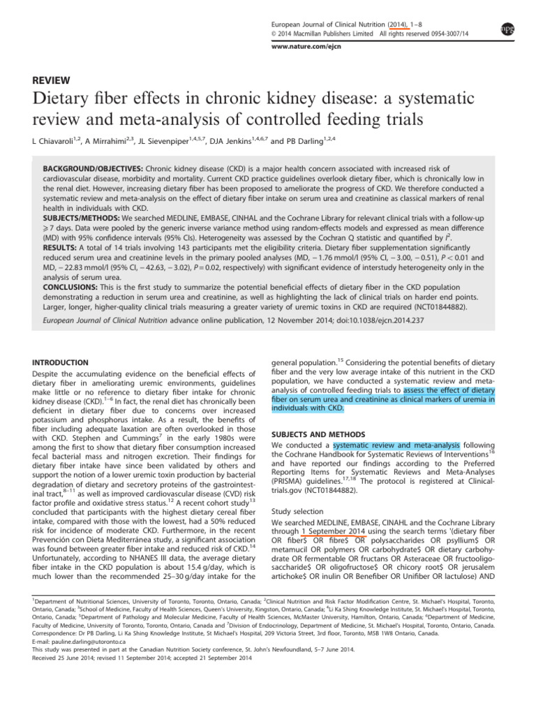 Dietary Fiber Effects in Chronic Kidney Disease A Systematic. | PDF ...
