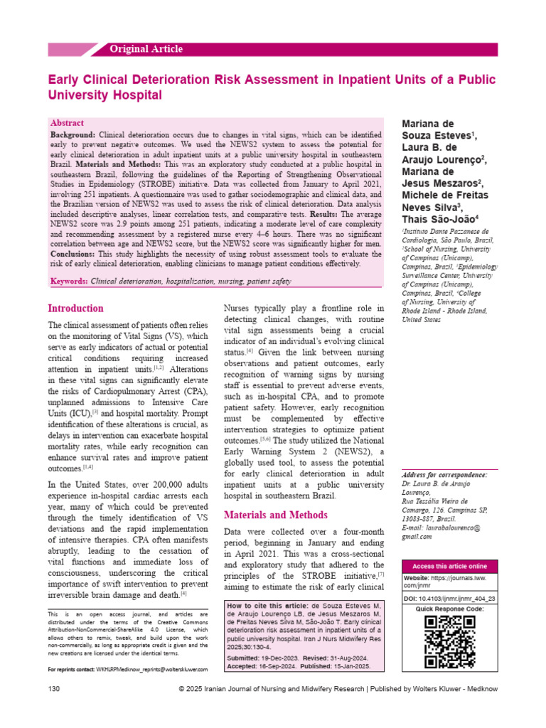 Early Clinical Deterioration Assessment | PDF | Intensive Care Unit ...
