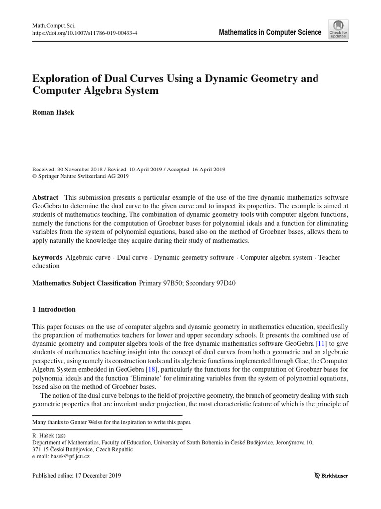 Exploration of Dual Curves Using A Dynamic Geometry and Computer ...