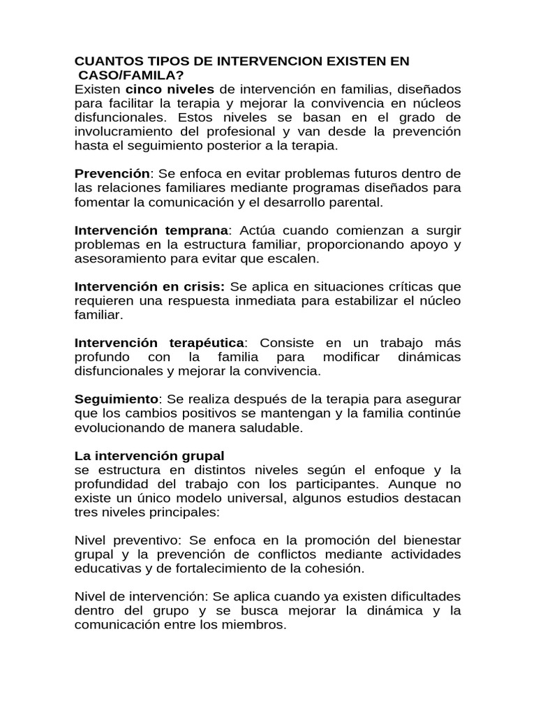 Cuantos Tipos de Intervencion Existen en | PDF | Psicoterapia | Evaluación